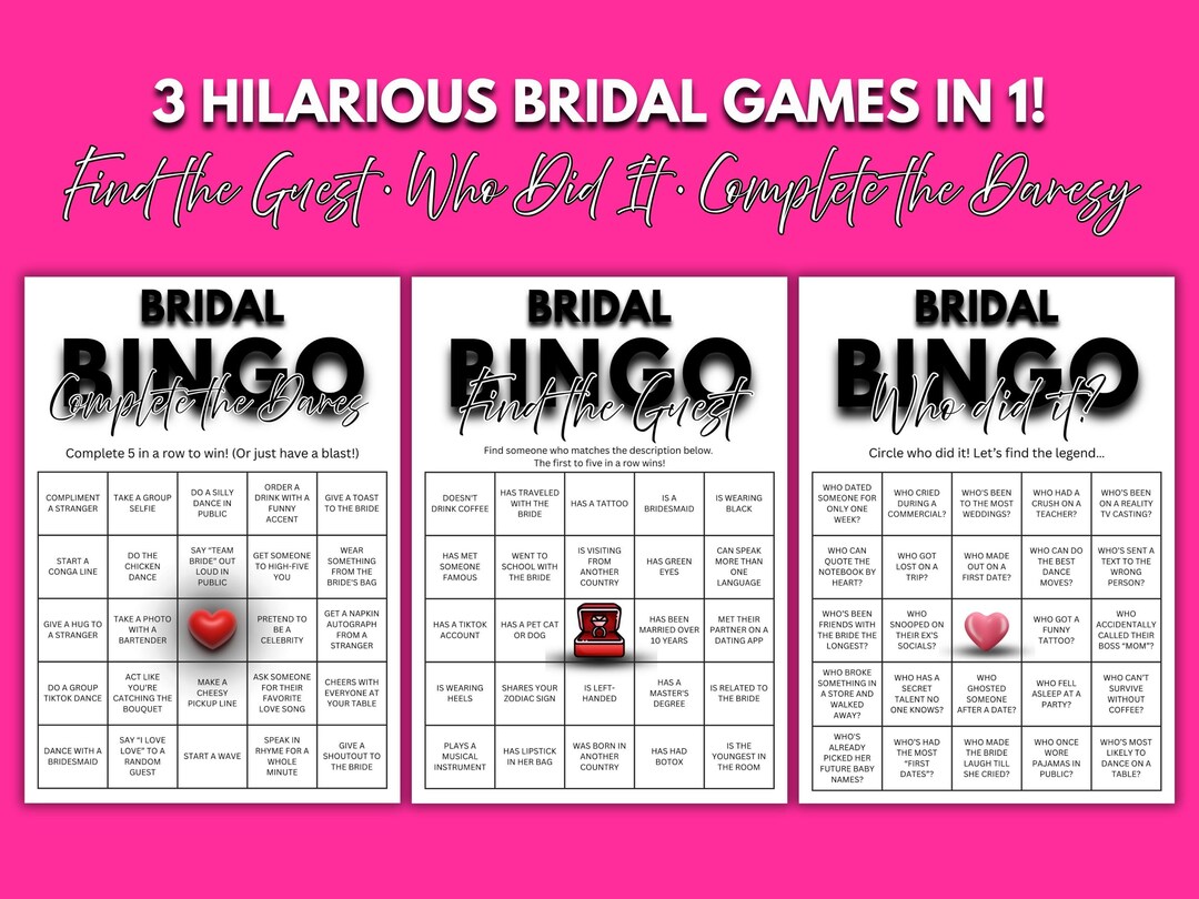 Bridal Shower Games Bundle – Bingo, Find the Guest, Dares (PDF) - Etsy UK
