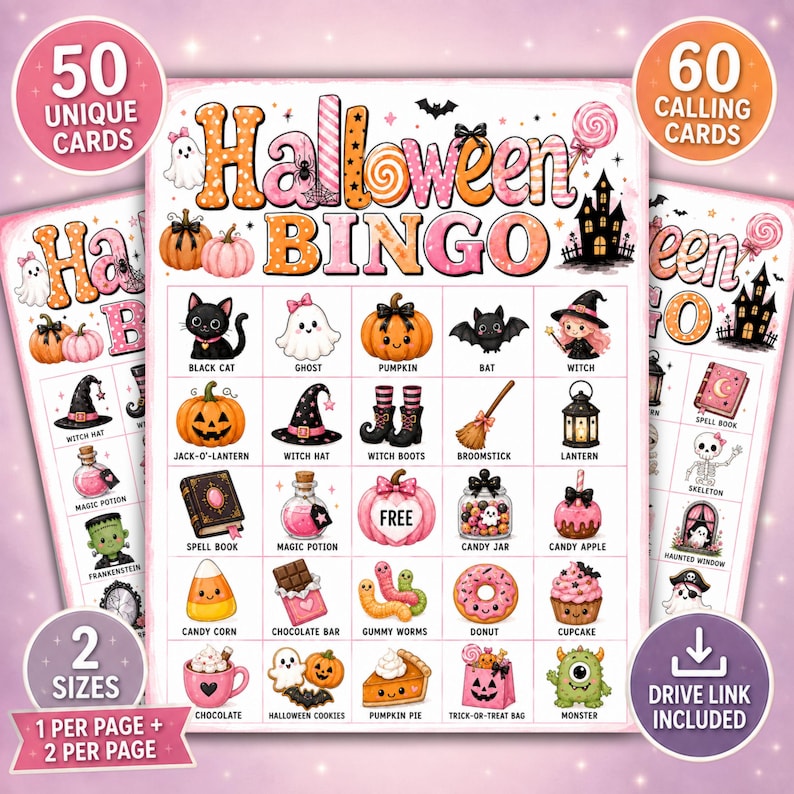 Halloween Bingo Printable, 50 Unique Bingo Cards, Kids & Adults ...
