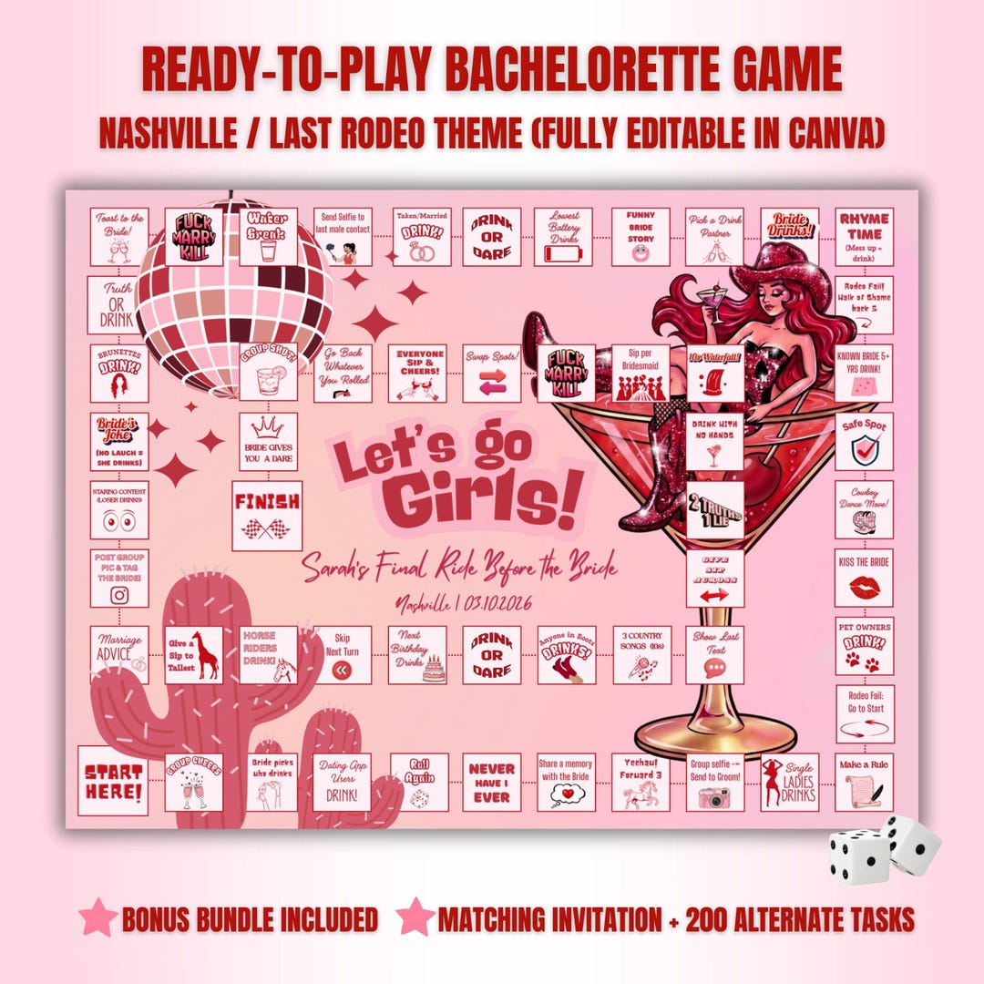 Nashville Bachelorette Game, Last Rodeo Party, Drinking Board Game ...