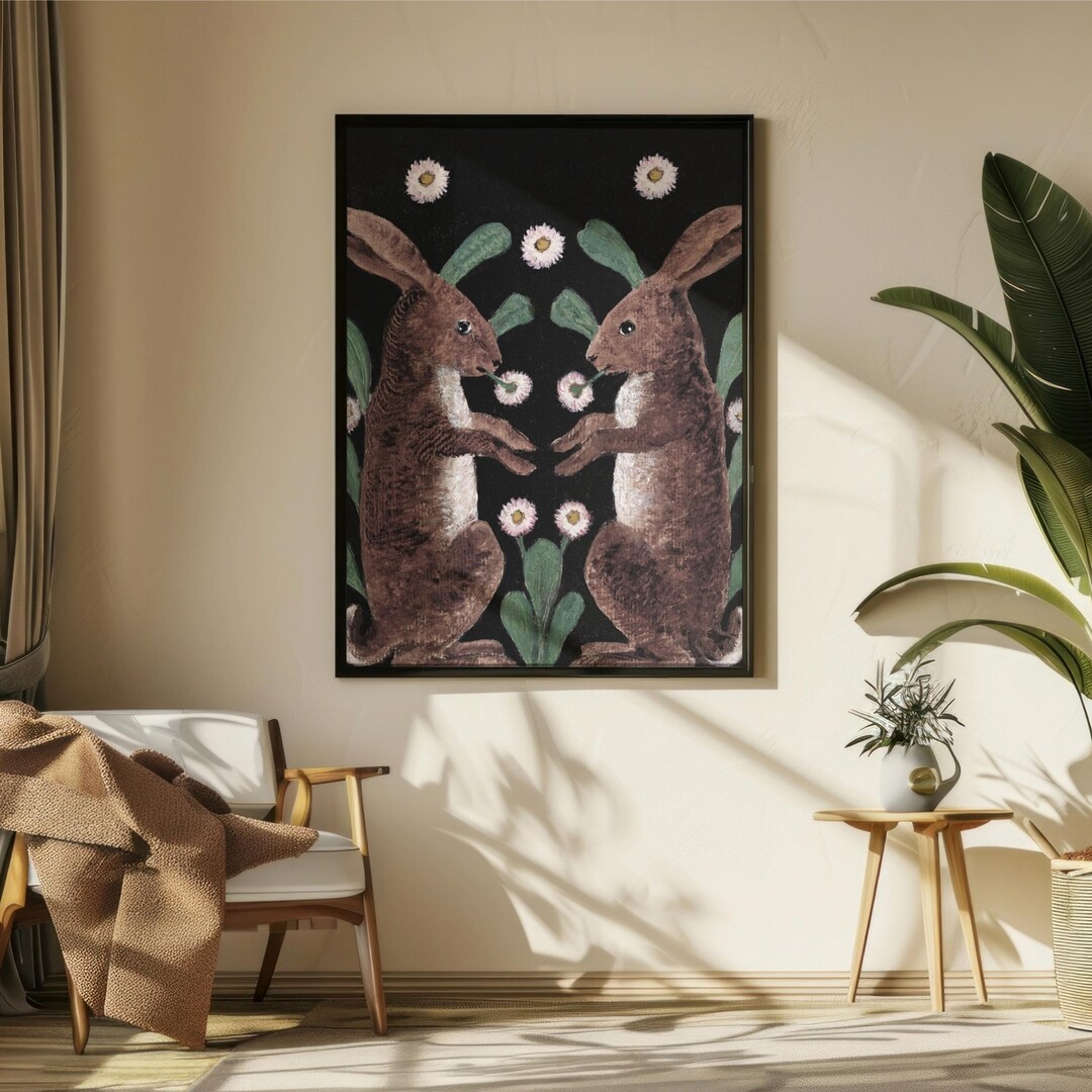 Botanical Hares Poster, Two Hares Wall Decoration, Botanical Fine Art ...
