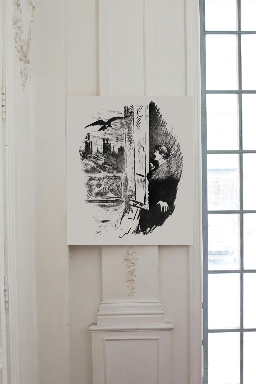 Gothic Comics Poster Raven Illustration, Edgar Allan Poe Sketch Wall ...