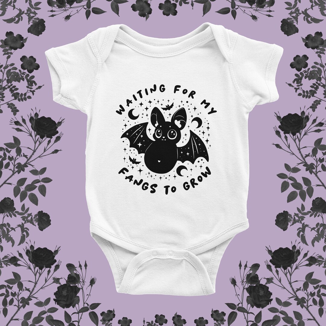 Waiting for My Fangs to Grow Bodysuit, Cute Bat Pattern, Gothic Baby ...