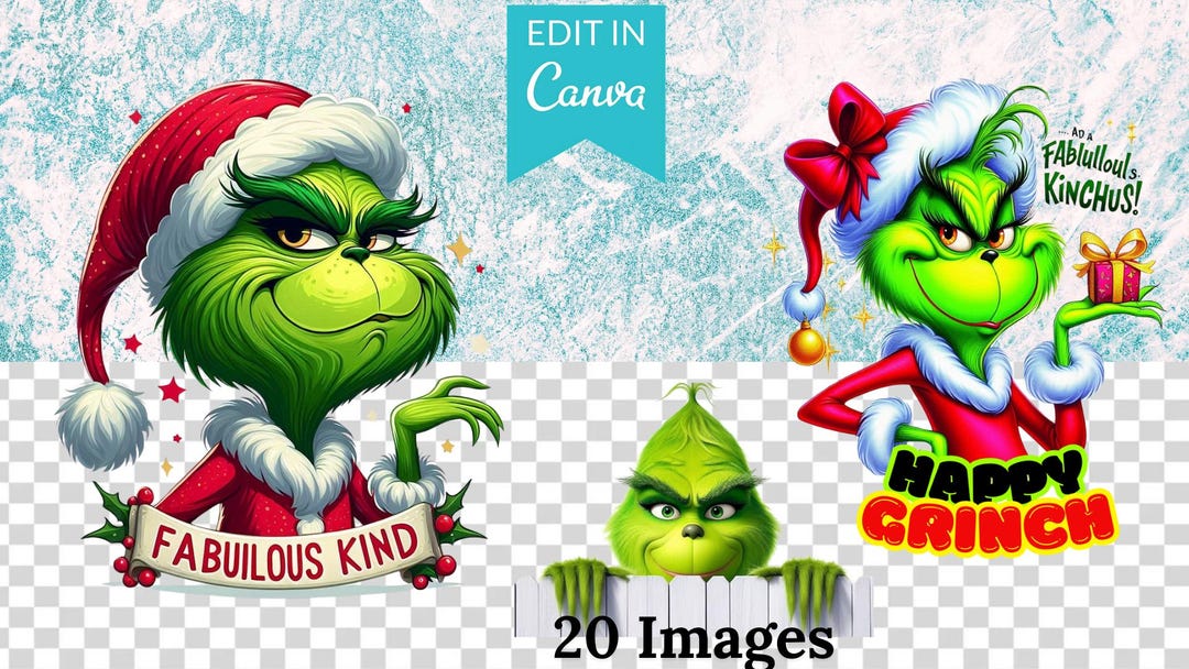 Christmas Grinch Clipart - Transparent Background, Digital Download ...