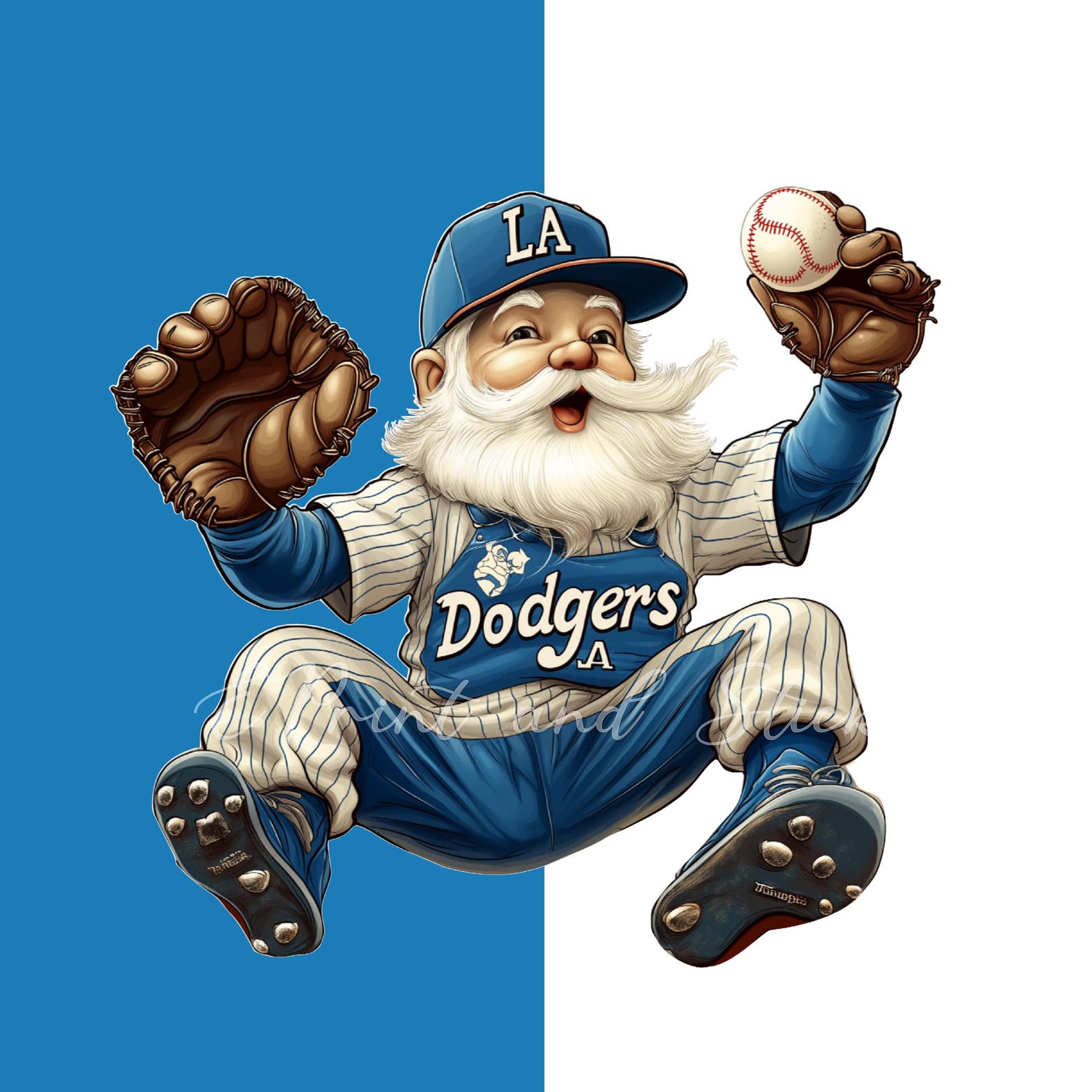 Inspired LA Dodgers, Gnome Whimsical, PNG 300 DPI, Baseball, Bleed Blue ...