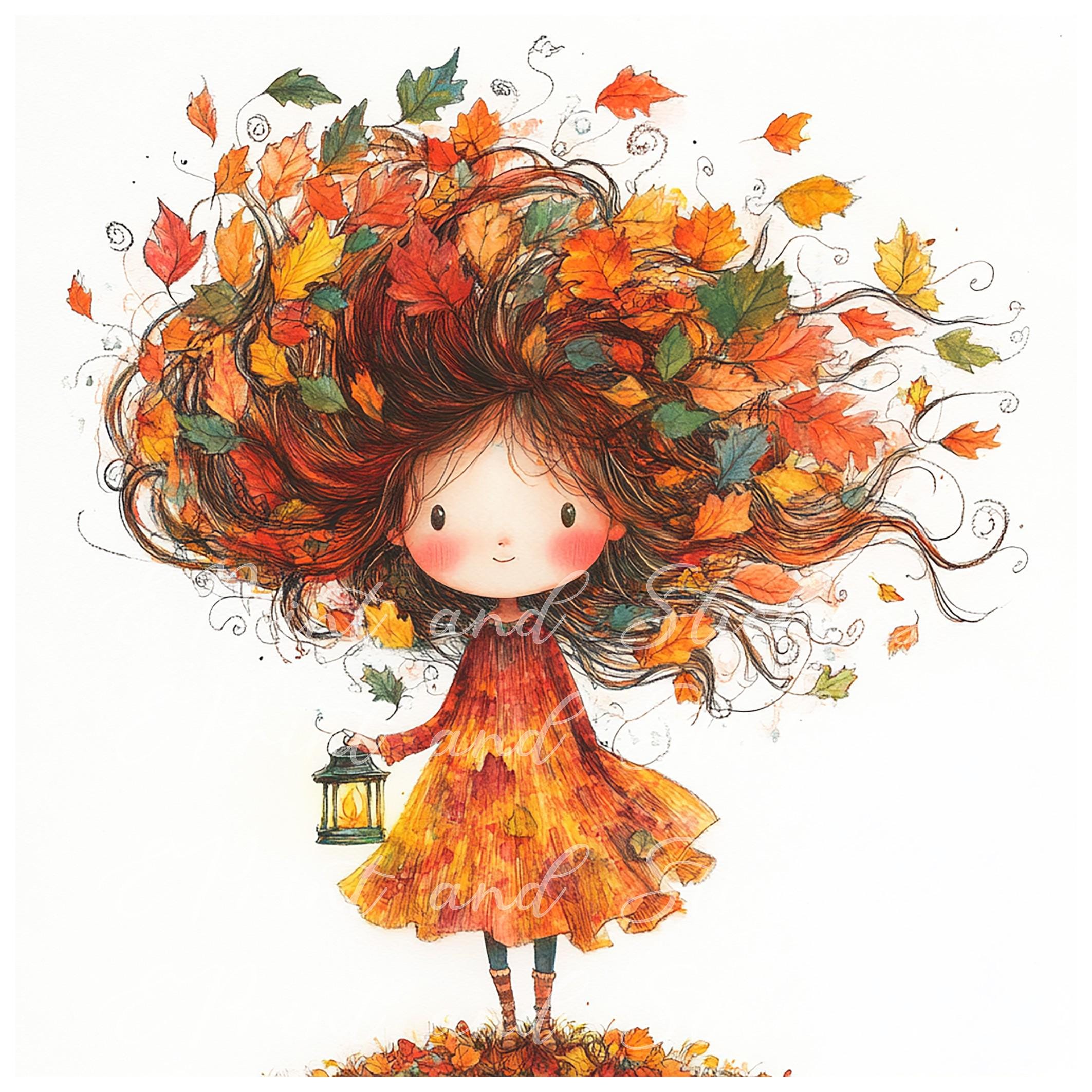 Autumn Leaf Princess, Watercolor Clipart, Autumn Girl Leaf, Craft Arts ...