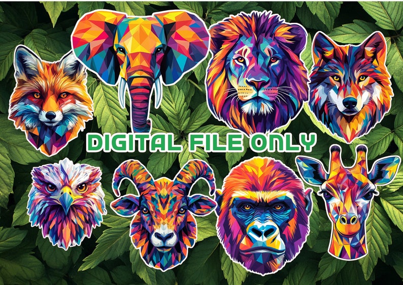 Geometric Animal Face Sticker, Face Animal Sticker, Stickers Animal ...