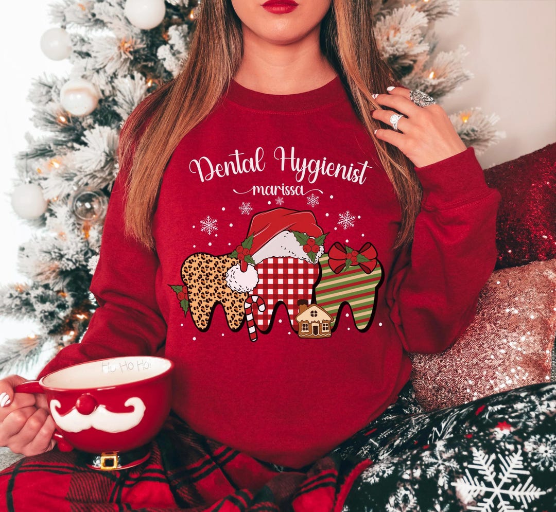 Custom Dental Hygienist Christmas Sweater Work Attire for Dental Office ...
