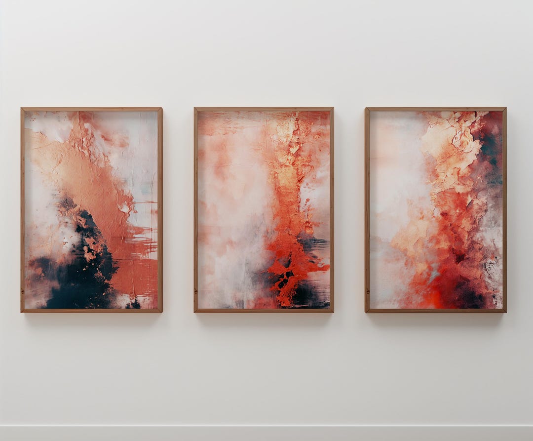 Neutral and Burnt Orange Abstract Print Set Set of 3 Modern Art Instant ...