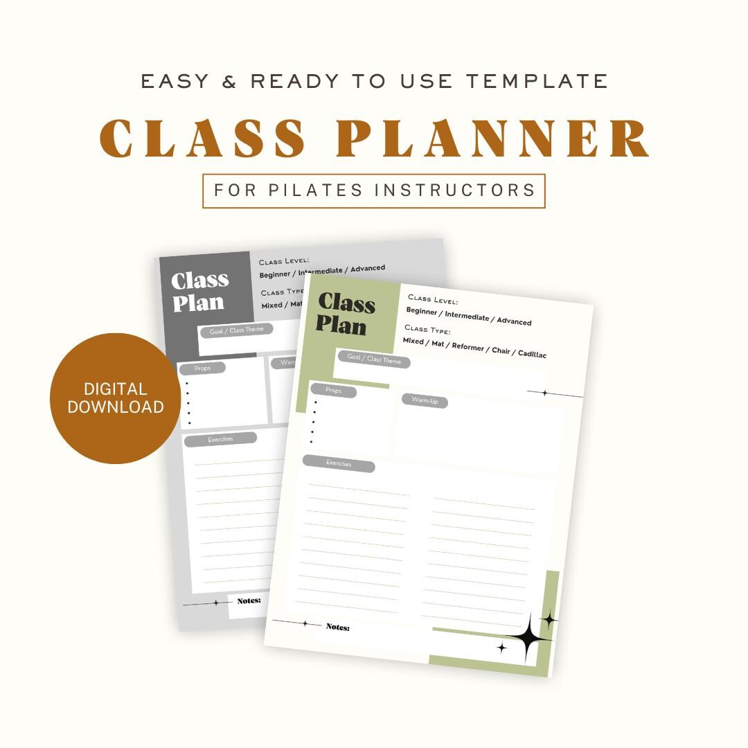Pilates Class Plan PDF Printable Template for Instructors Digital ...