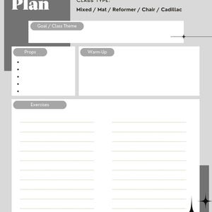 Pilates Class Plan PDF Printable Template for Instructors Digital ...