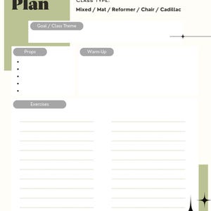 Pilates Class Plan PDF Printable Template for Instructors Digital ...