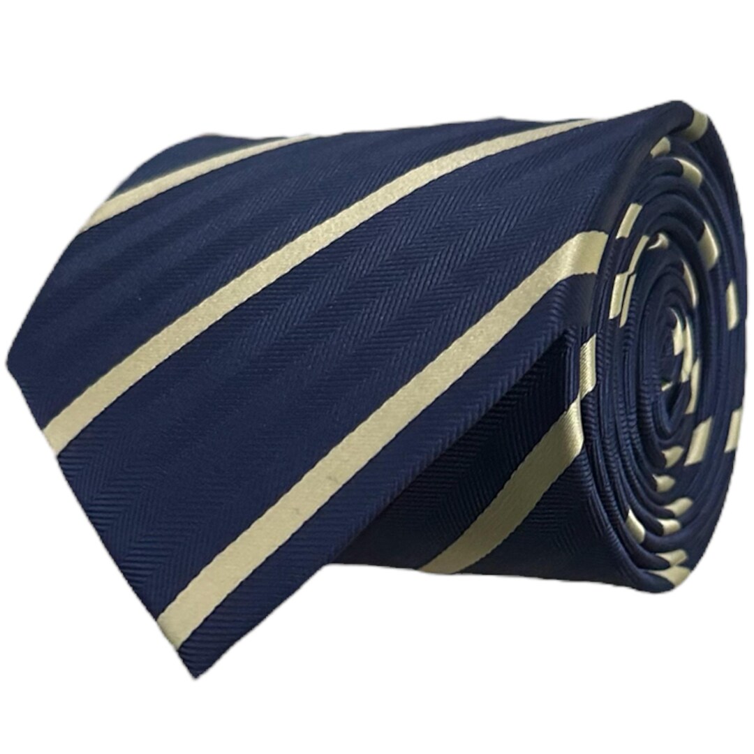 Navy Blue & Pale Yellow Stipe Tie - Hawksmoor Edit - Etsy