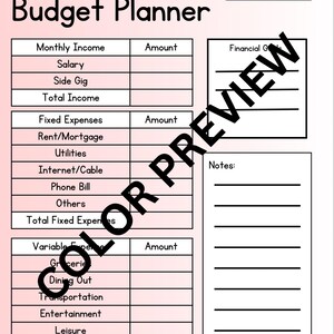 BUDGETING/FINANCING SHEET (multiple Colors Available!!) - Etsy