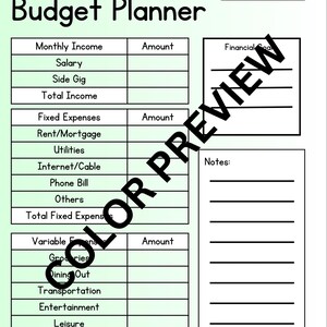 BUDGETING/FINANCING SHEET (multiple Colors Available!!) - Etsy