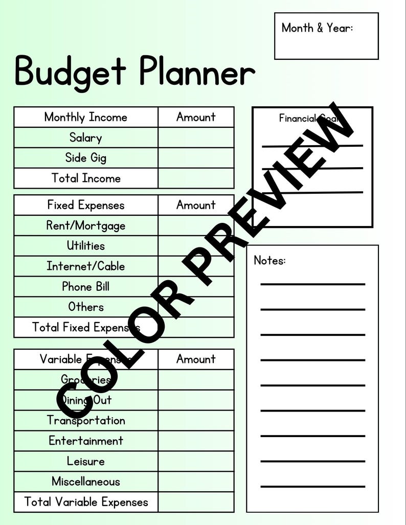BUDGETING/FINANCING SHEET (multiple Colors Available!!) - Etsy