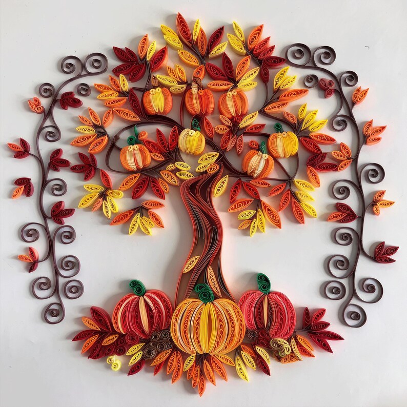 Quilling Autumn Trees Clipart, Quilled Pumpkin Tree Paper Craft Junk ...