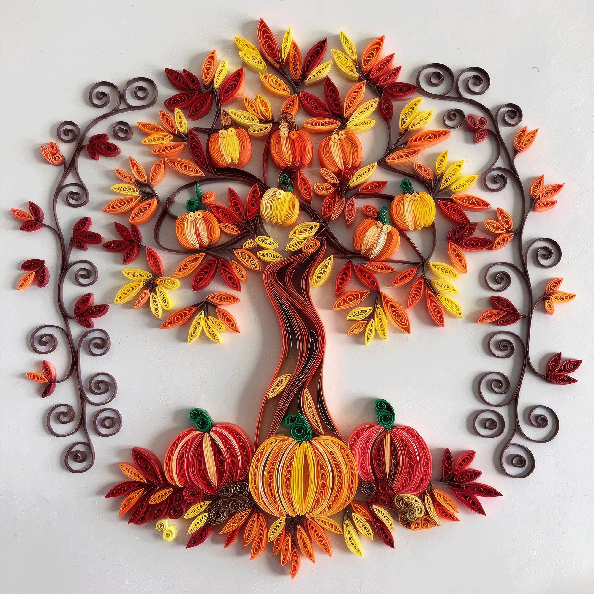 Quilling Autumn Trees Clipart, Quilled Pumpkin Tree Paper Craft Junk ...