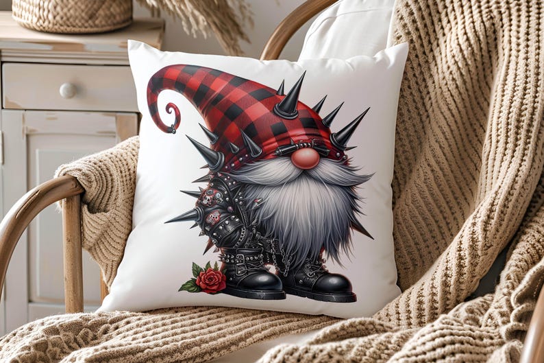 Punk Gnome Clipart Set, Watercolor Rocker Gnome PNG, Plaid Gnome ...