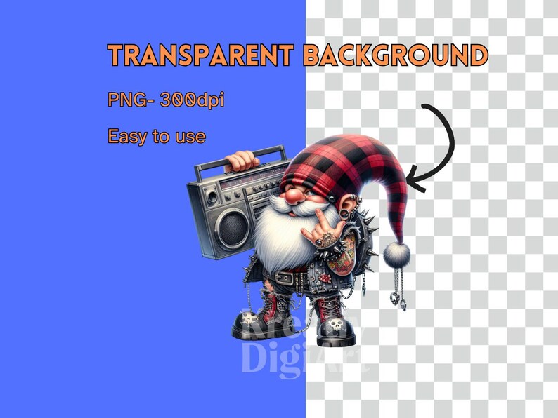 Punk Gnome Clipart Set, Watercolor Rocker Gnome PNG, Plaid Gnome ...