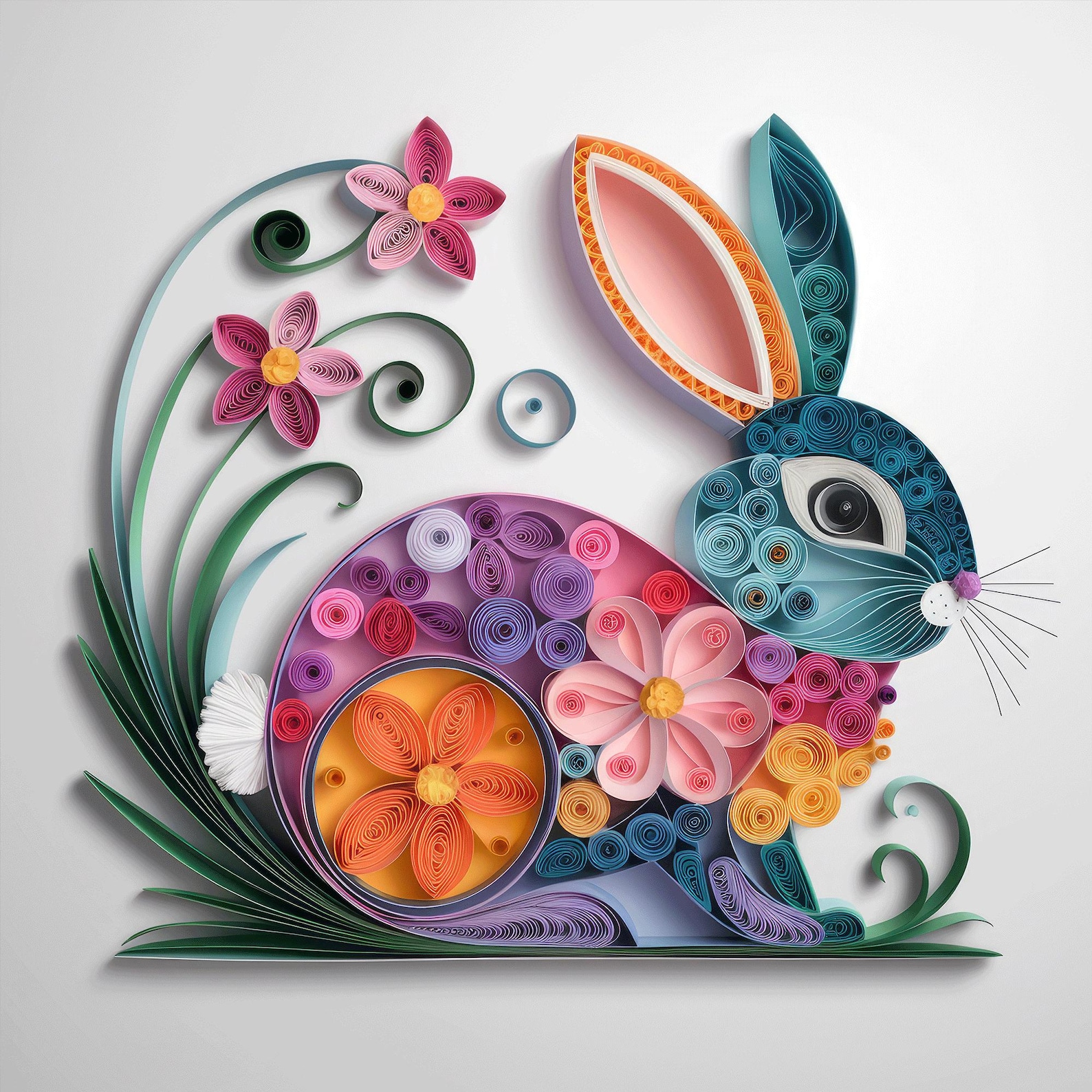 Quilling Bunnies Clipart, Quilled Rabbit Paper Crafts Junk Journal ...