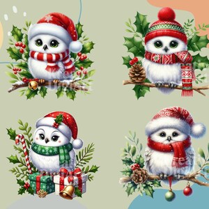 Christmas Owl Clipart Bundle, Watercolor Snow Owl With Santa Hat, Cute ...