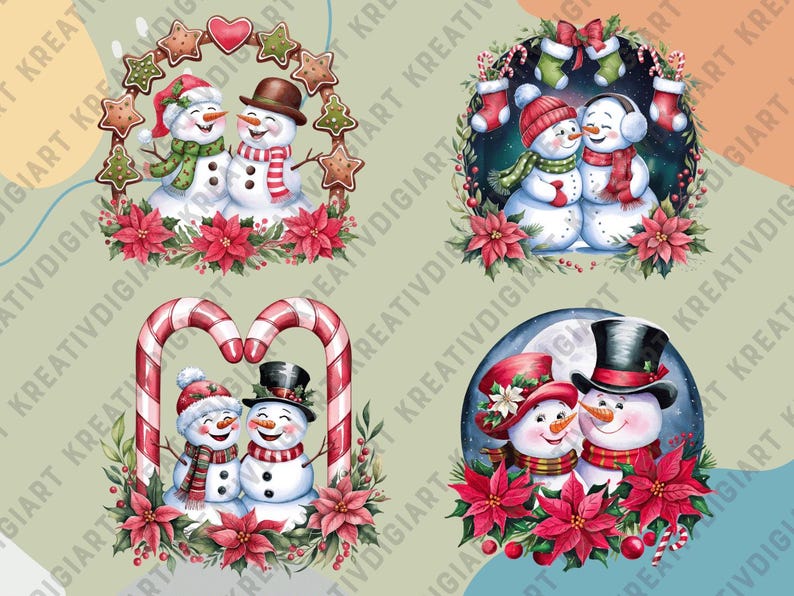Watercolor Snowman Couple Clipart, Winter Snowman PNG, Christmas ...