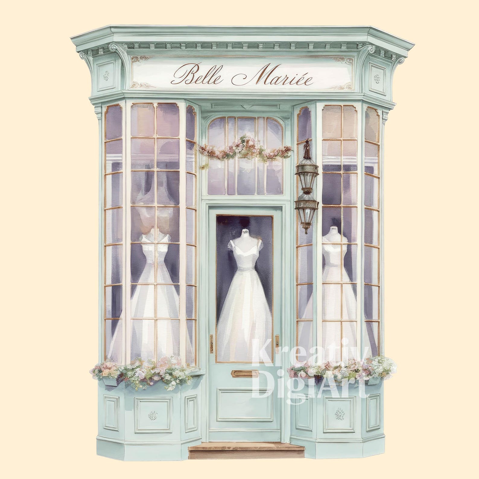 Bridal Shop Storefront Clipart, Pastel Bridal Dress PNG, Vintage ...