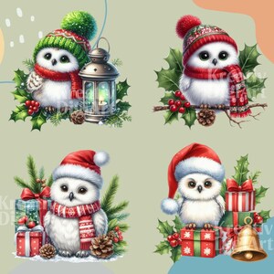 Christmas Owl Clipart Bundle, Watercolor Snow Owl With Santa Hat, Cute ...