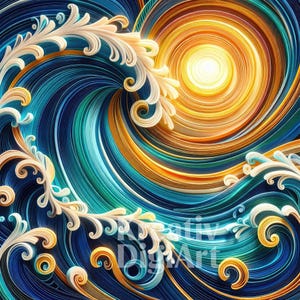 Quilling Ocean Waves Clipart, Quilled Serene Blue Oceanic Paper Craft ...