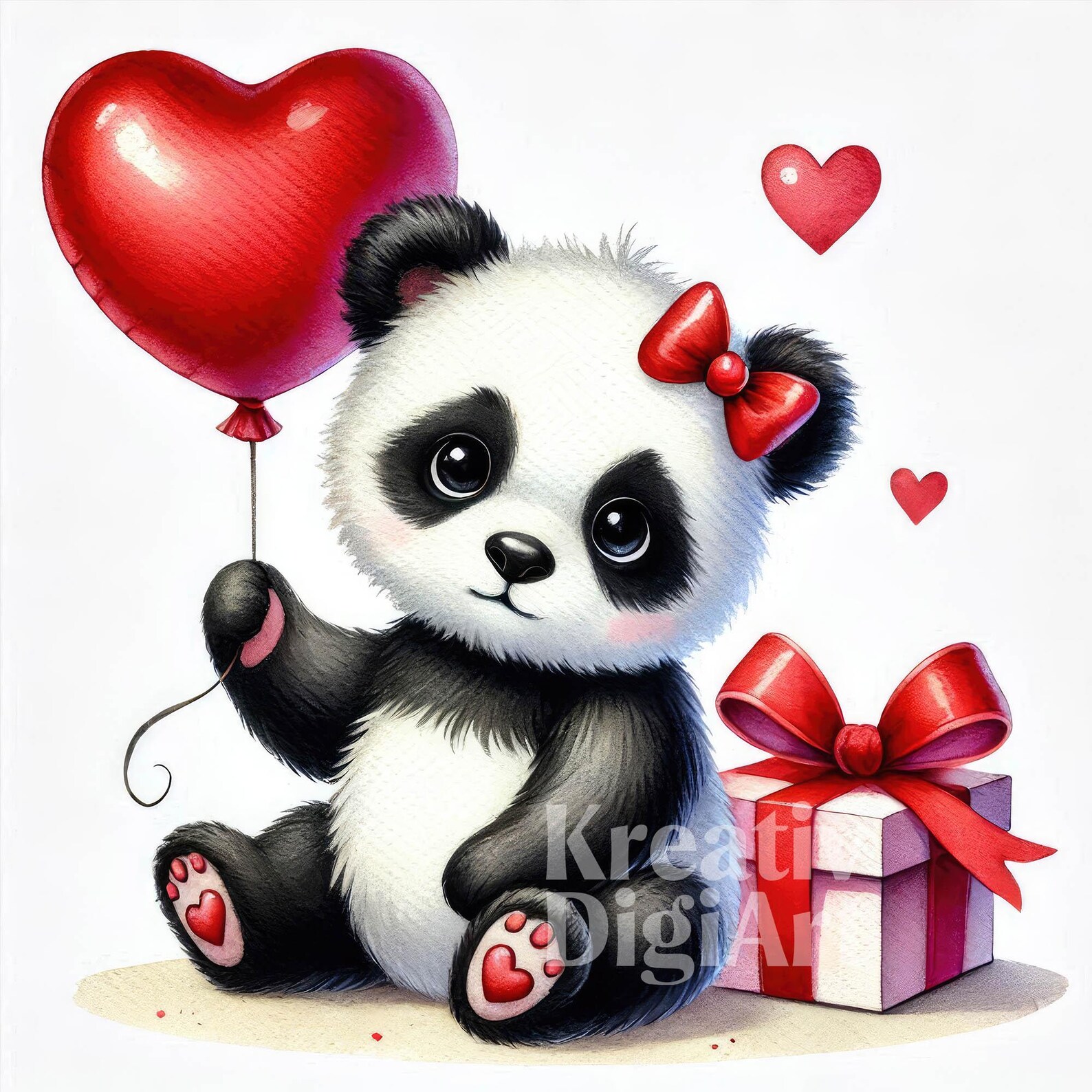 Valentine Baby Animal Clipart, Cute Animals Holding Heart Balloons, Red ...