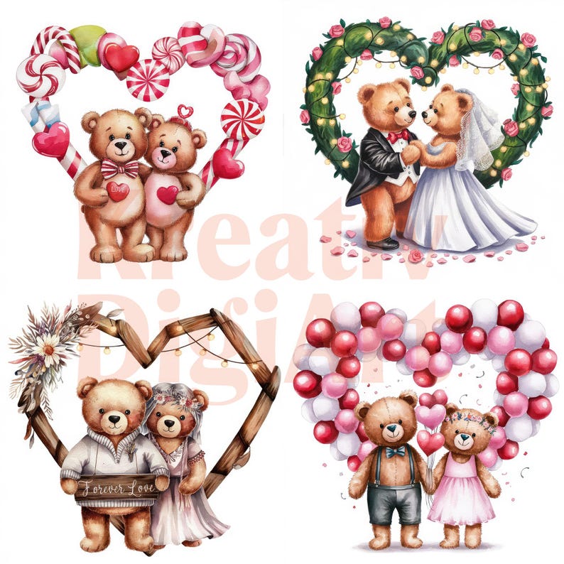 Teddy Bear Couple Clipart, Cute Romantic Bears, Newlywed Teddy Bears ...