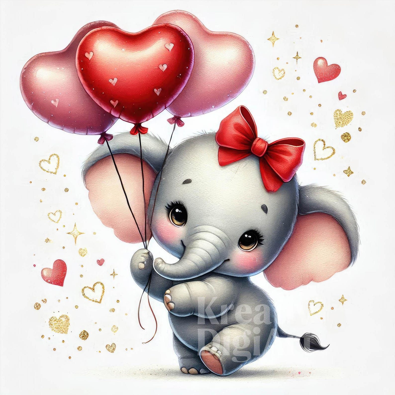 Valentine Baby Animal Clipart, Cute Animals Holding Heart Balloons, Red ...