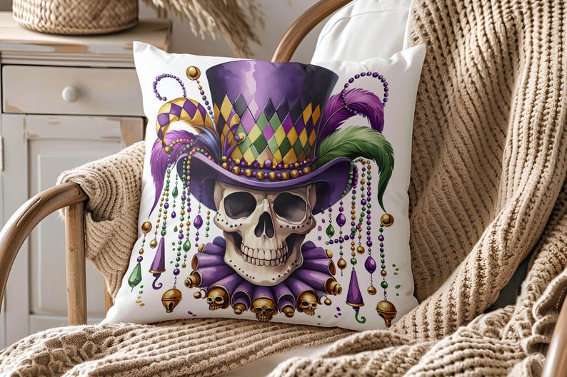 Mardi Gras Skulls Clipart, Quirky Sugar Skull Carnival JPG, Mardi Gras ...