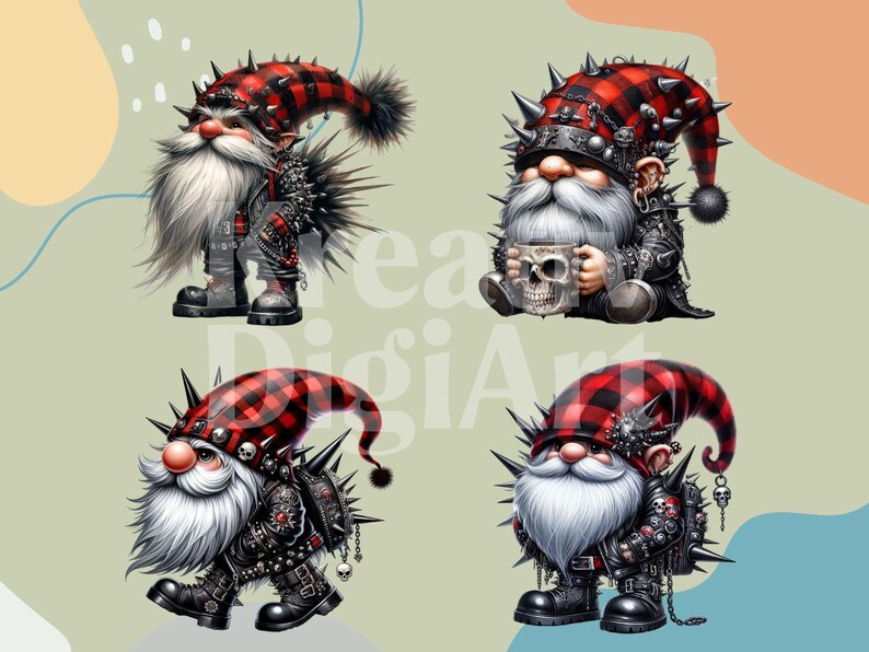 Punk Gnome Clipart Set, Watercolor Rocker Gnome PNG, Plaid Gnome ...