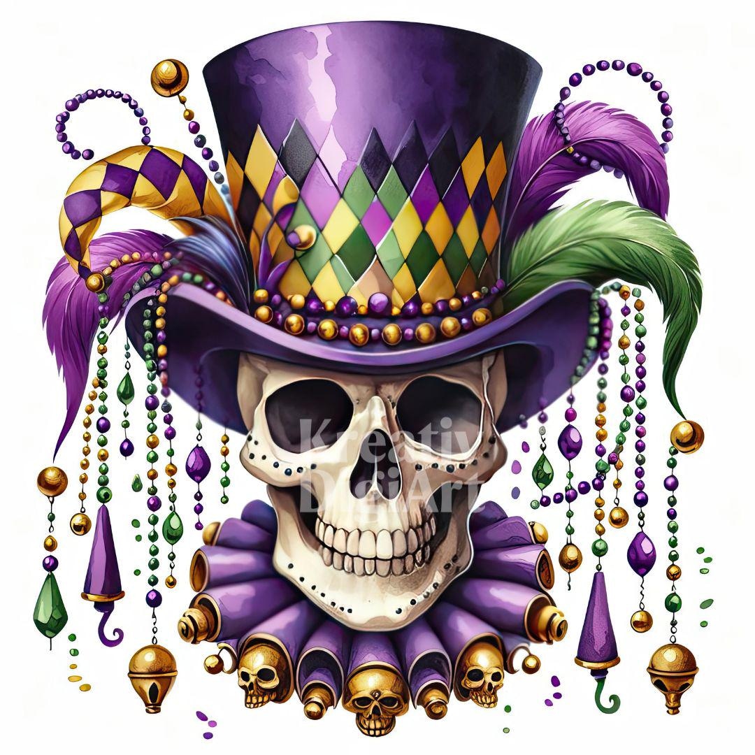Mardi Gras Skulls Clipart, Quirky Sugar Skull Carnival JPG, Mardi Gras ...