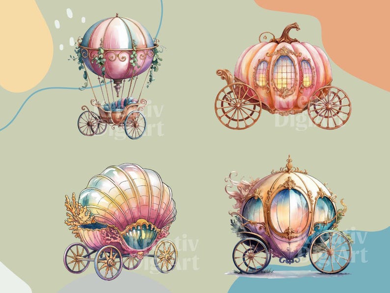 Watercolor Fairytale Carriage Clipart, Princess Carriage Clip Art ...