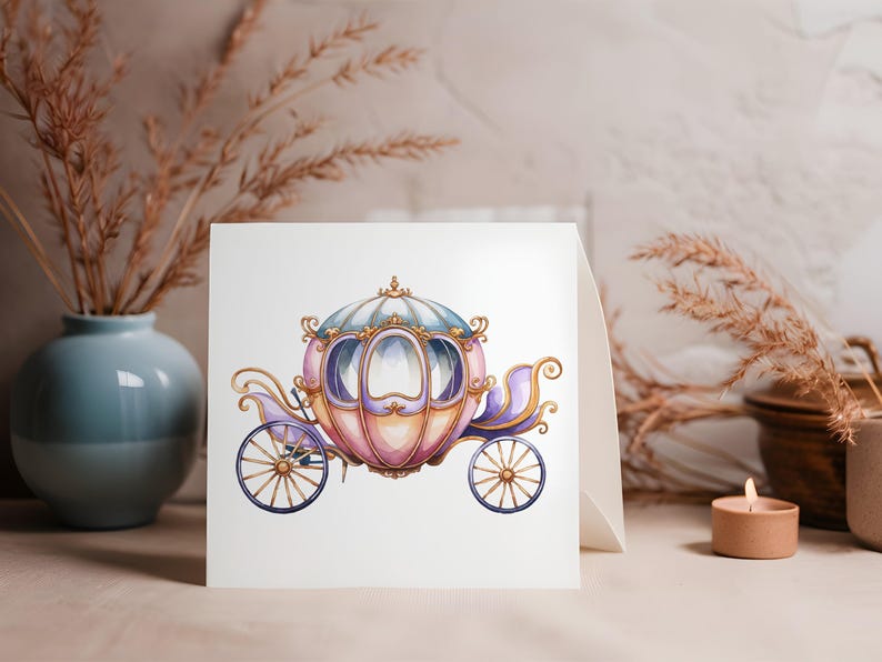 Watercolor Fairytale Carriage Clipart, Princess Carriage Clip Art ...