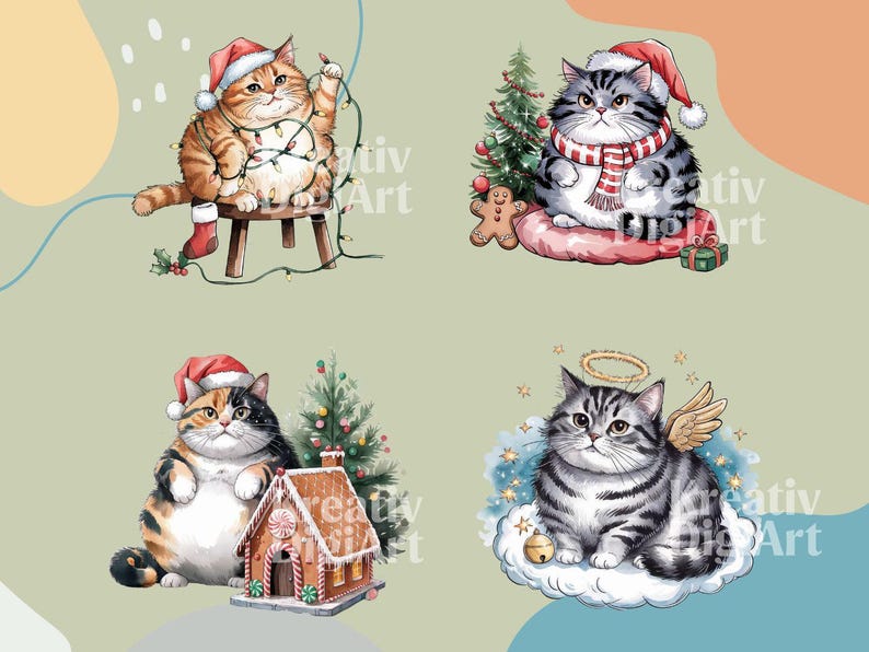 Chonky Cat Clipart, Chubby Santa Cat PNG, Cute Holiday Cat Sublimation ...