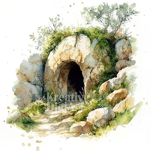 12 Tomb of Jesus Clipart, Empty Tomb JPG, Watercolor Easter Jesus Holy ...