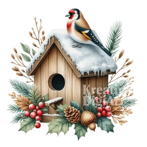 Winter Birdhouse Clipart, Watercolor Birdhouse PNG, Floral Bird House ...