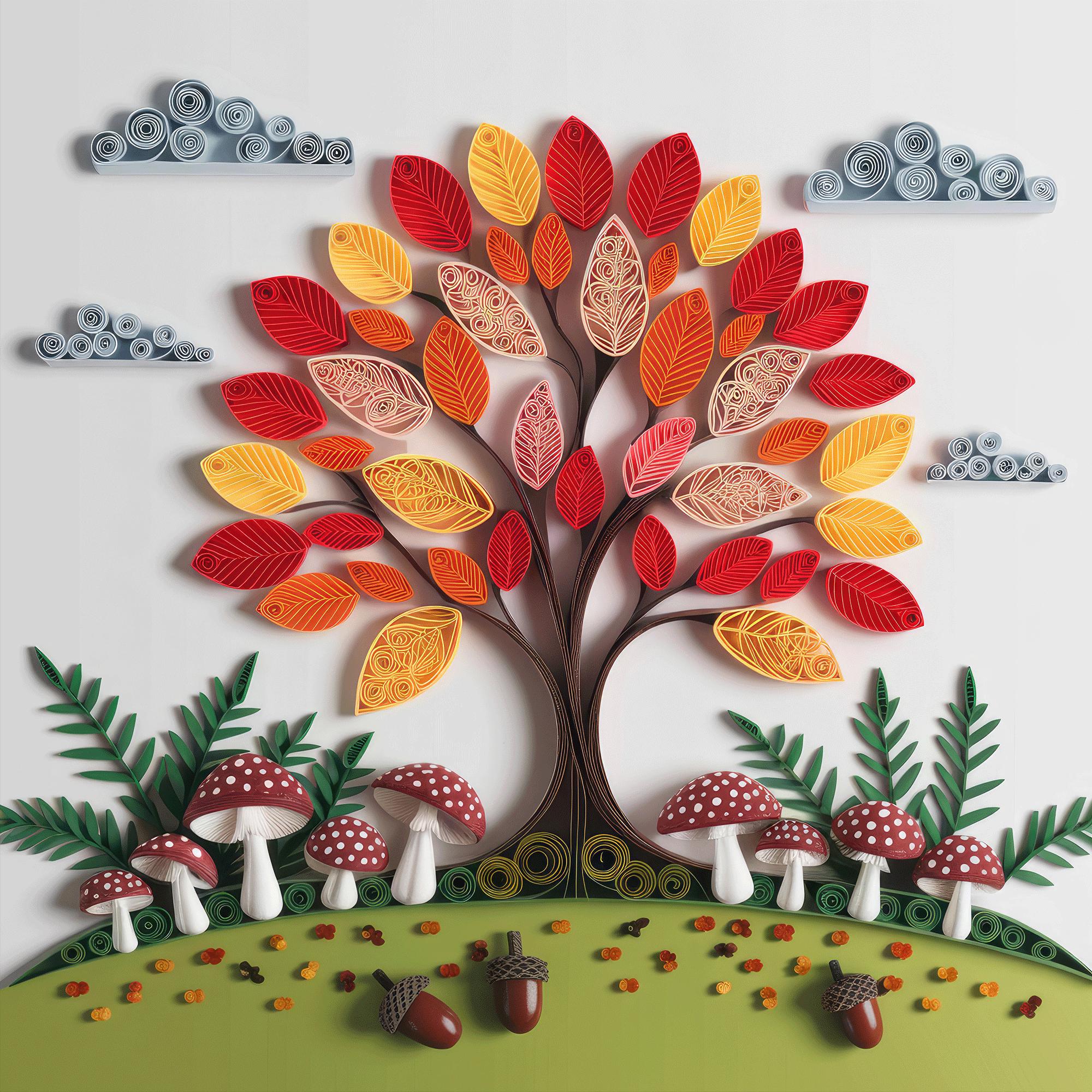 Quilling Autumn Trees Clipart, Quilled Pumpkin Tree Paper Craft Junk ...