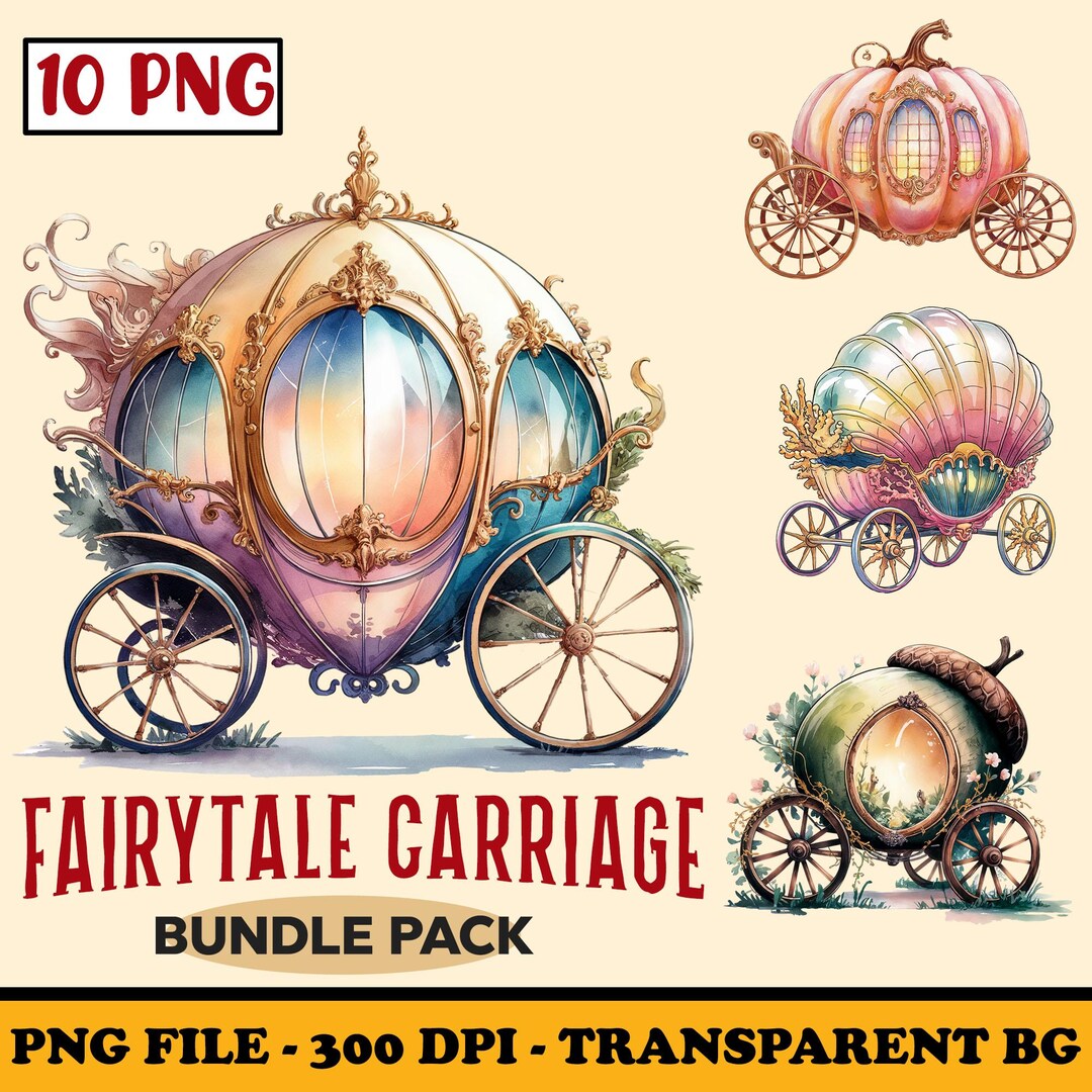 Watercolor Fairytale Carriage Clipart, Princess Carriage Clip Art ...