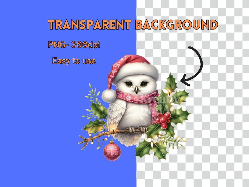 Christmas Owl Clipart Bundle, Watercolor Snow Owl With Santa Hat, Cute ...