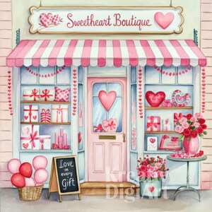 Valentine Shop Clipart, Whimsical Valentine Storefront JPG, Cute Gift ...