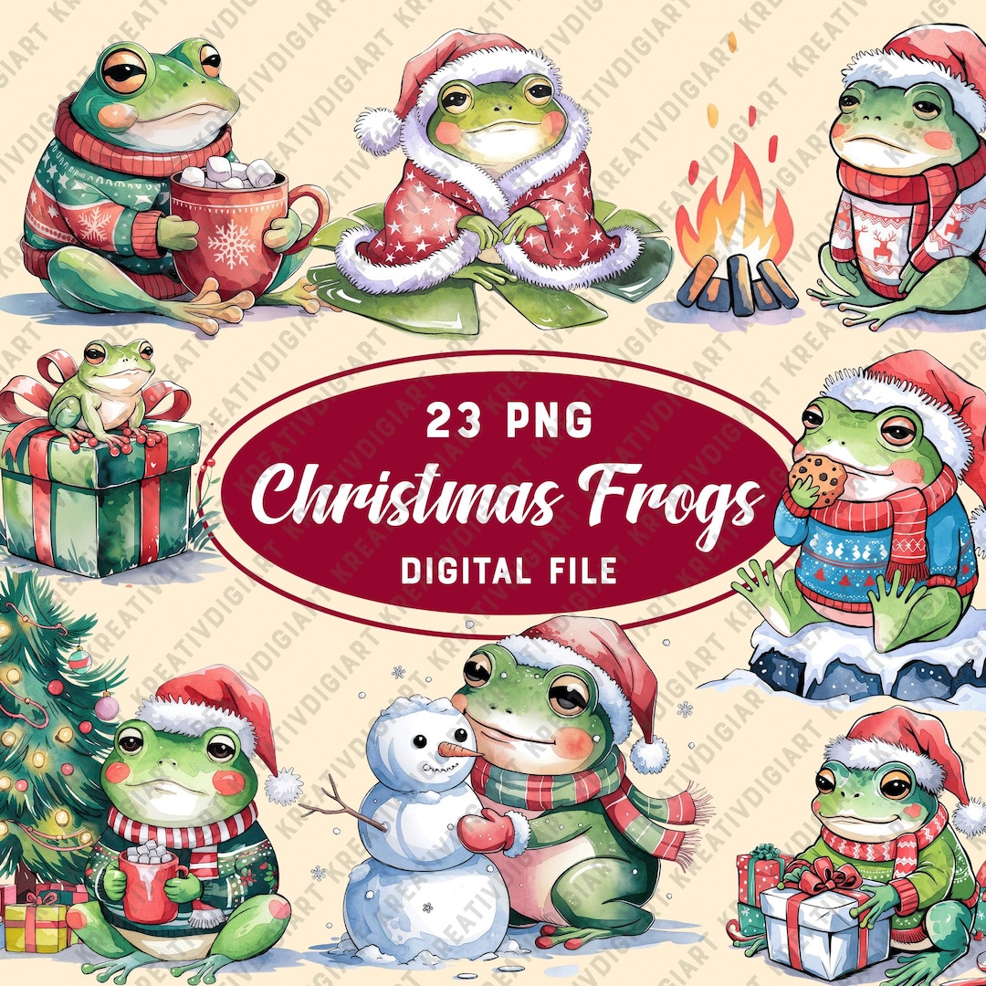 Christmas Frogs Clipart, Funny Cute Watercolor Frogs PNG, Winter Frogs ...