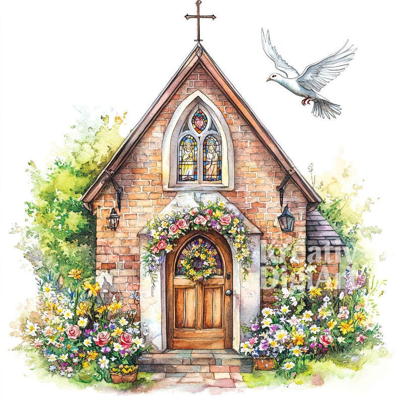 Easter Sunday Church Clipart, Spring Flowers Clip Art, Watercolor ...