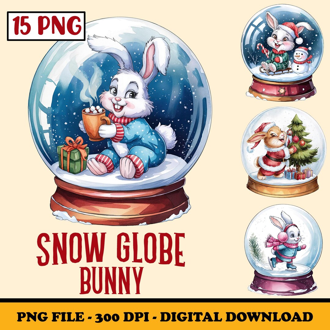Christmas Snow Globe Bunny Clipart, Watercolor Cute Rabbit PNG ...