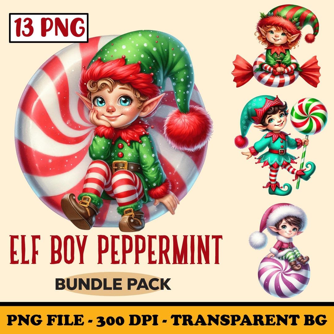 Cute Elf Boy Clipart, Peppermint Candy Cane Elf Gnome PNG, Watercolor ...