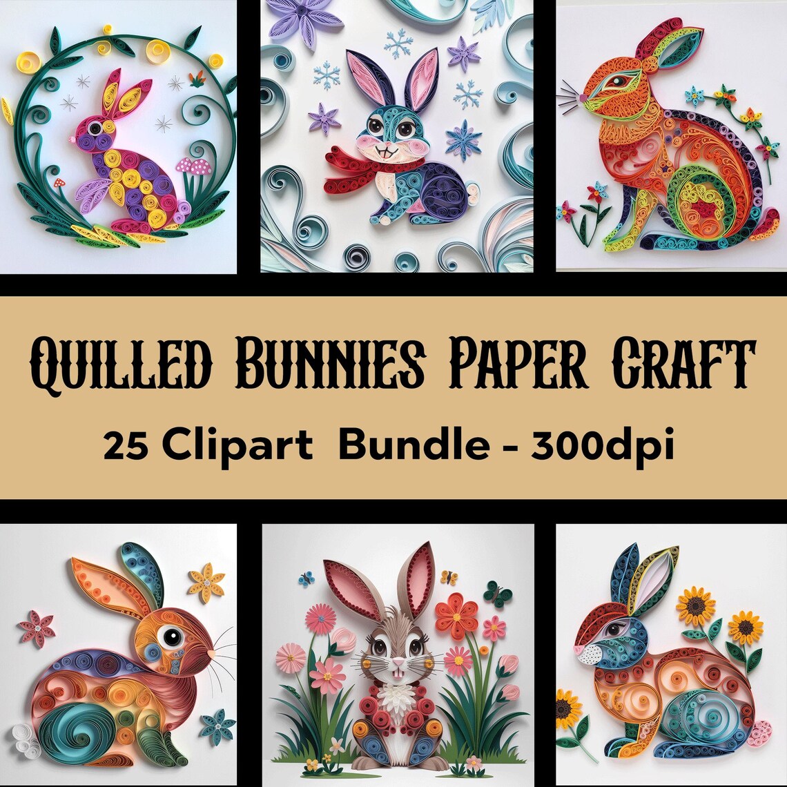 Quilling Bunnies Clipart, Quilled Rabbit Paper Crafts Junk Journal ...