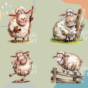 Funny Sheep Clipart Bundle, Quirky Sheep PNG Sublimation, Watercolor ...